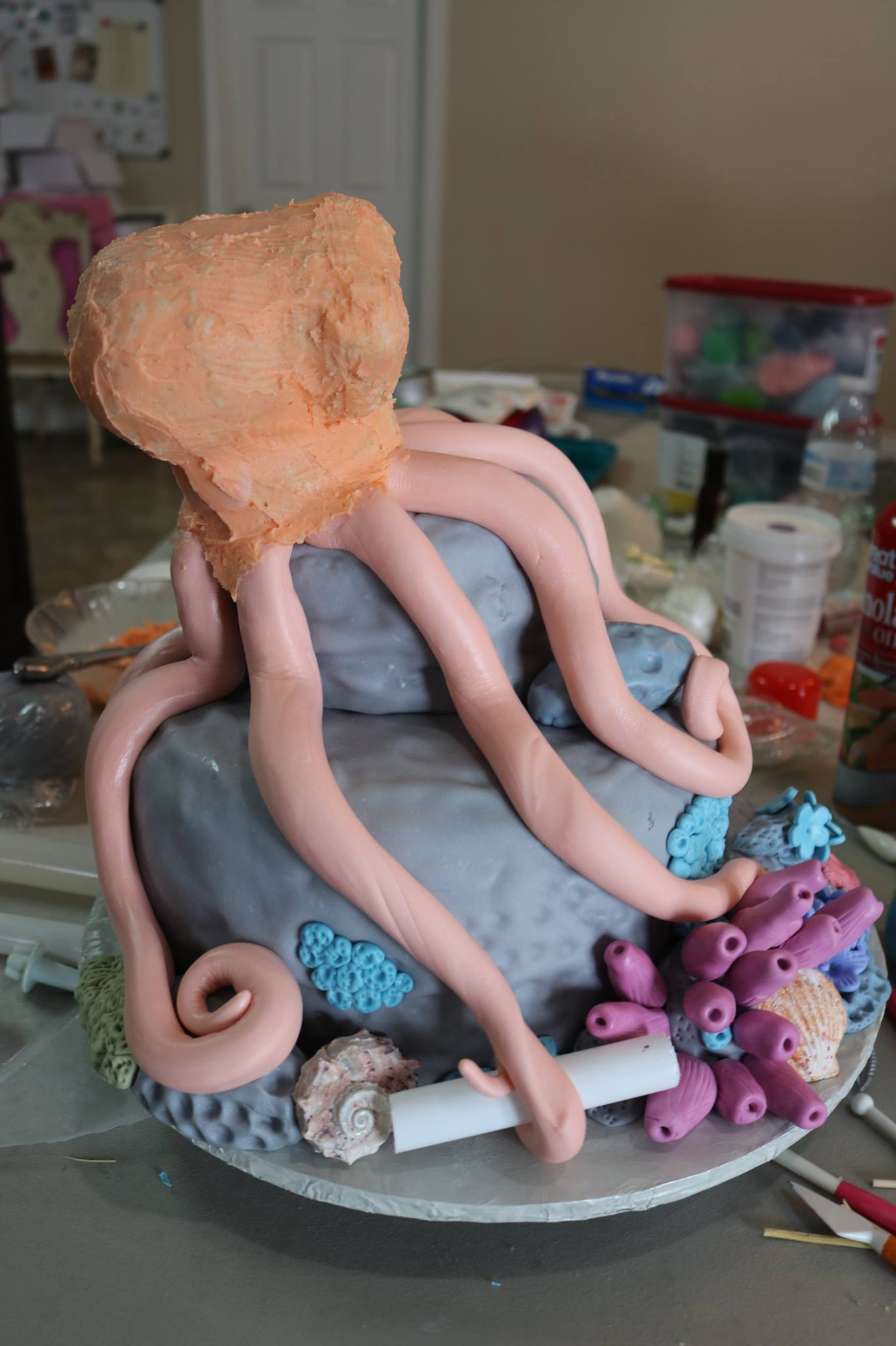 Octopus Cake building the corals – Rexburg Cakes