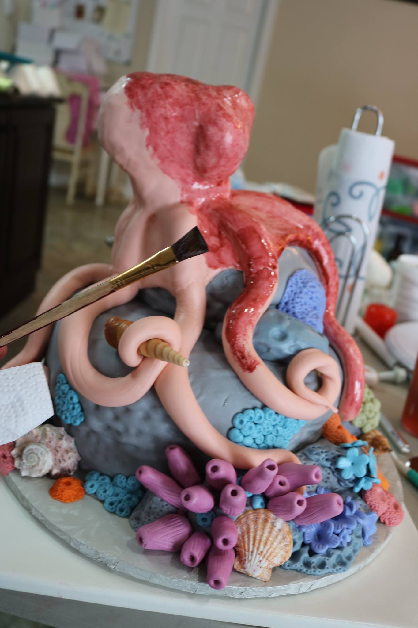 Octopus Cake starting to paint – Rexburg Cakes