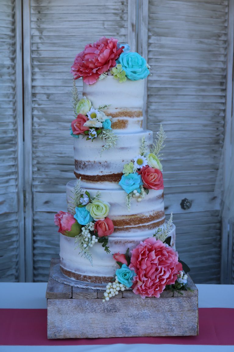 4 Tier Semi-Naked “Shabby Chic” Wedding Cake – Rexburg Cakes