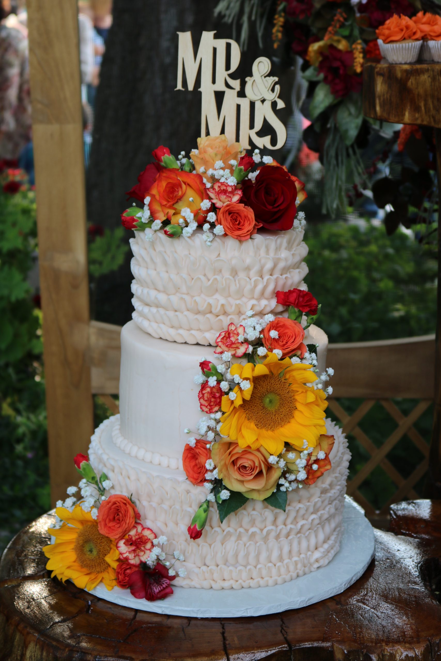3 Tier Ruffled Buttercream Fall Colored Wedding Cake – Rexburg Cakes