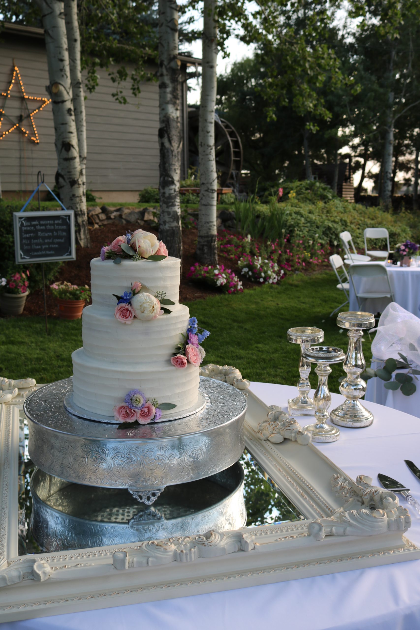3 Tier “Fluted/Lined” Buttercream Textured Wedding Cake – Rexburg Cakes